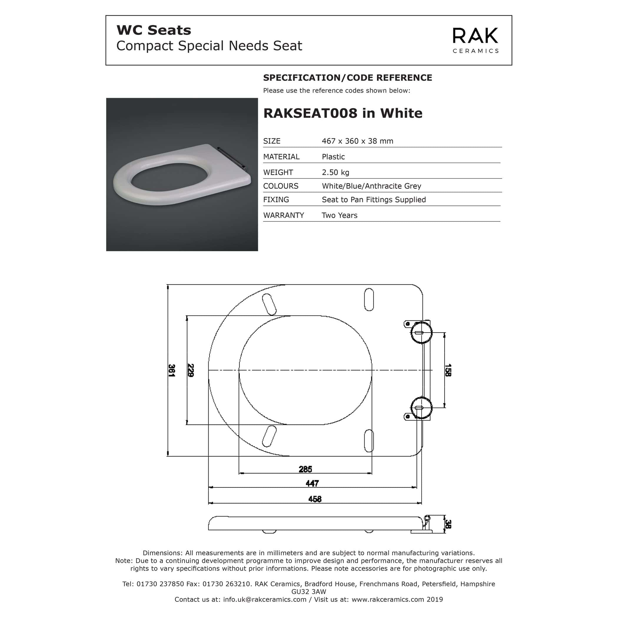 RAK Compact Special Needs Ring Standard Toilet Seat - Bubly Bathrooms