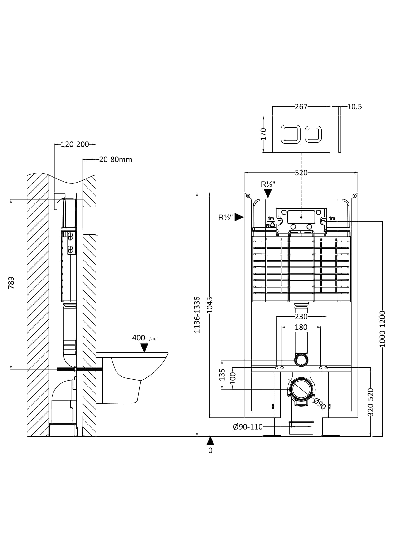 Hudson Reed Dual Flush Concealed Cistern With Wall Hung Toilet Frame ...