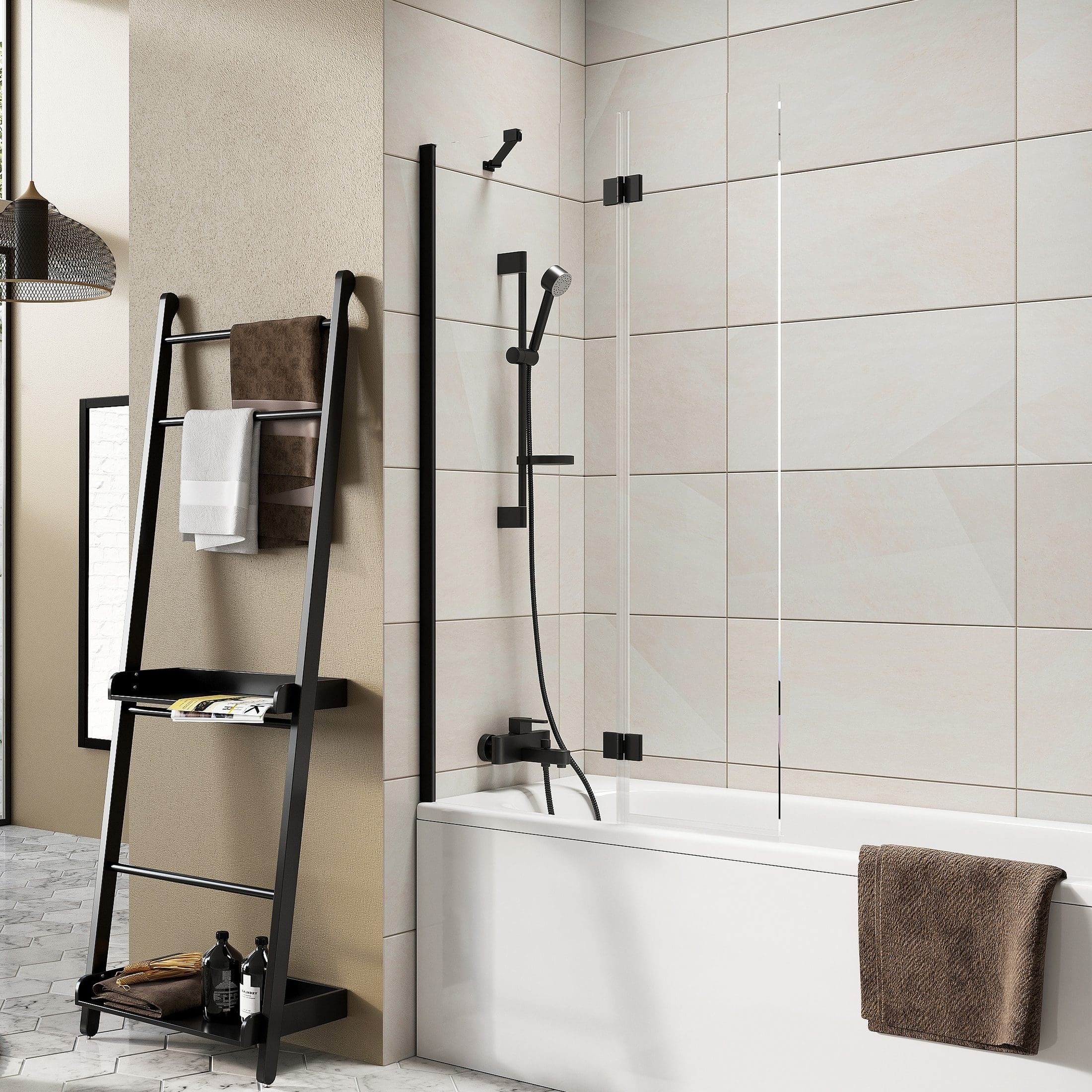 Thalia Inward Folding Over Bath Screen Full Set 900 x 1500mm Black ...