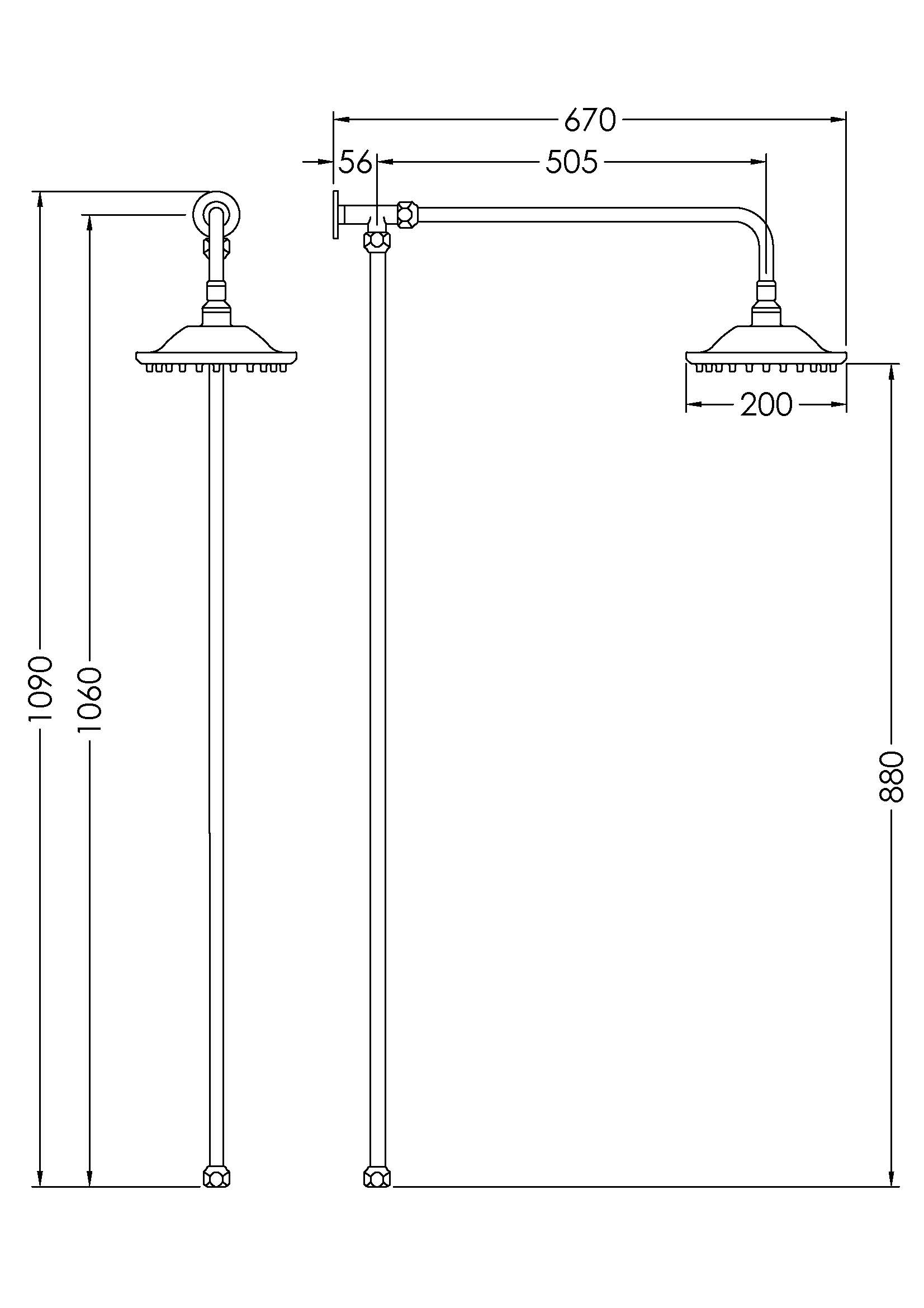 Hudson Reed Traditional Shower Riser Kit With Fixed Shower Head ...