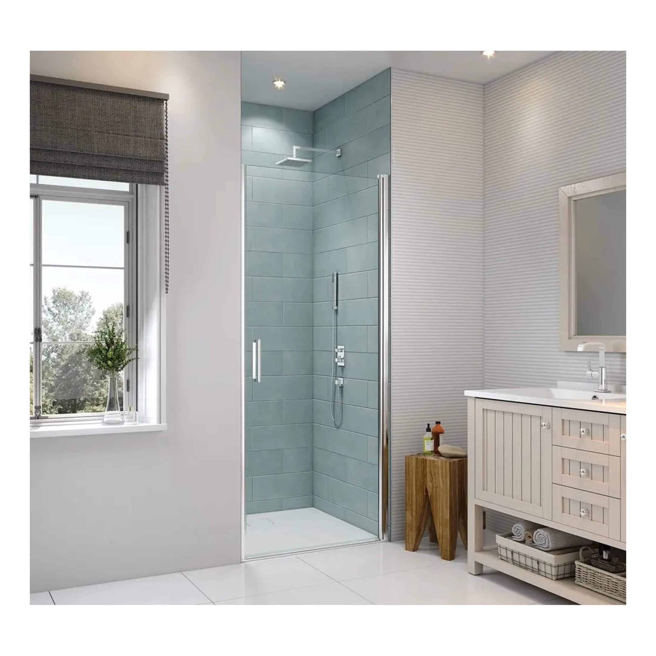 Merlyn 8 Series Frameless Recessed Pivot Shower Door - Chrome - Bubly Bathrooms