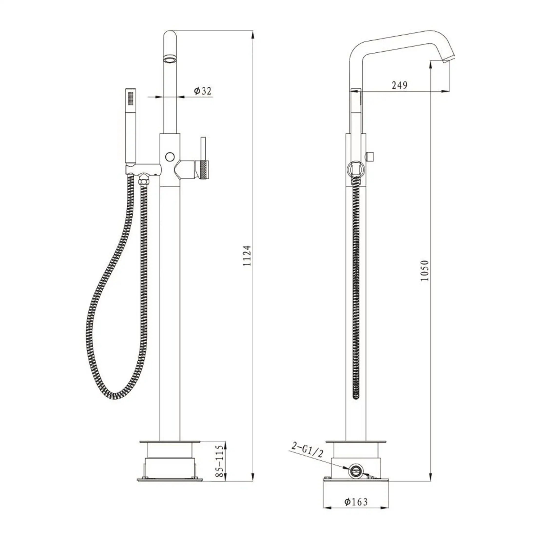 Aqualla Kyloe Freestanding Bath Shower Mixer Tap With Kit - Bubly Bathrooms