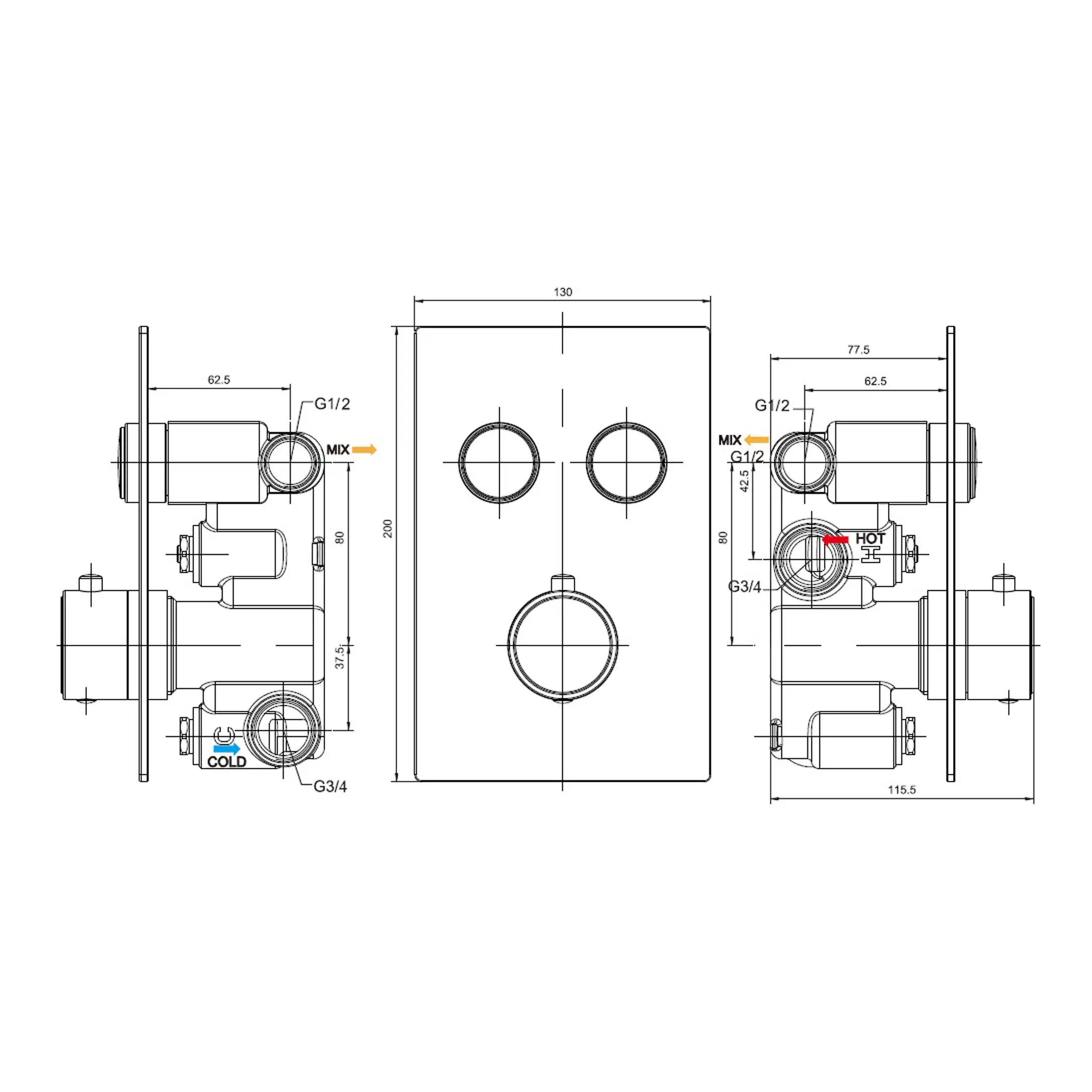 Aqualla Fuse 2 Outlet Push Button Concealed Thermostatic Mixer Valve ...